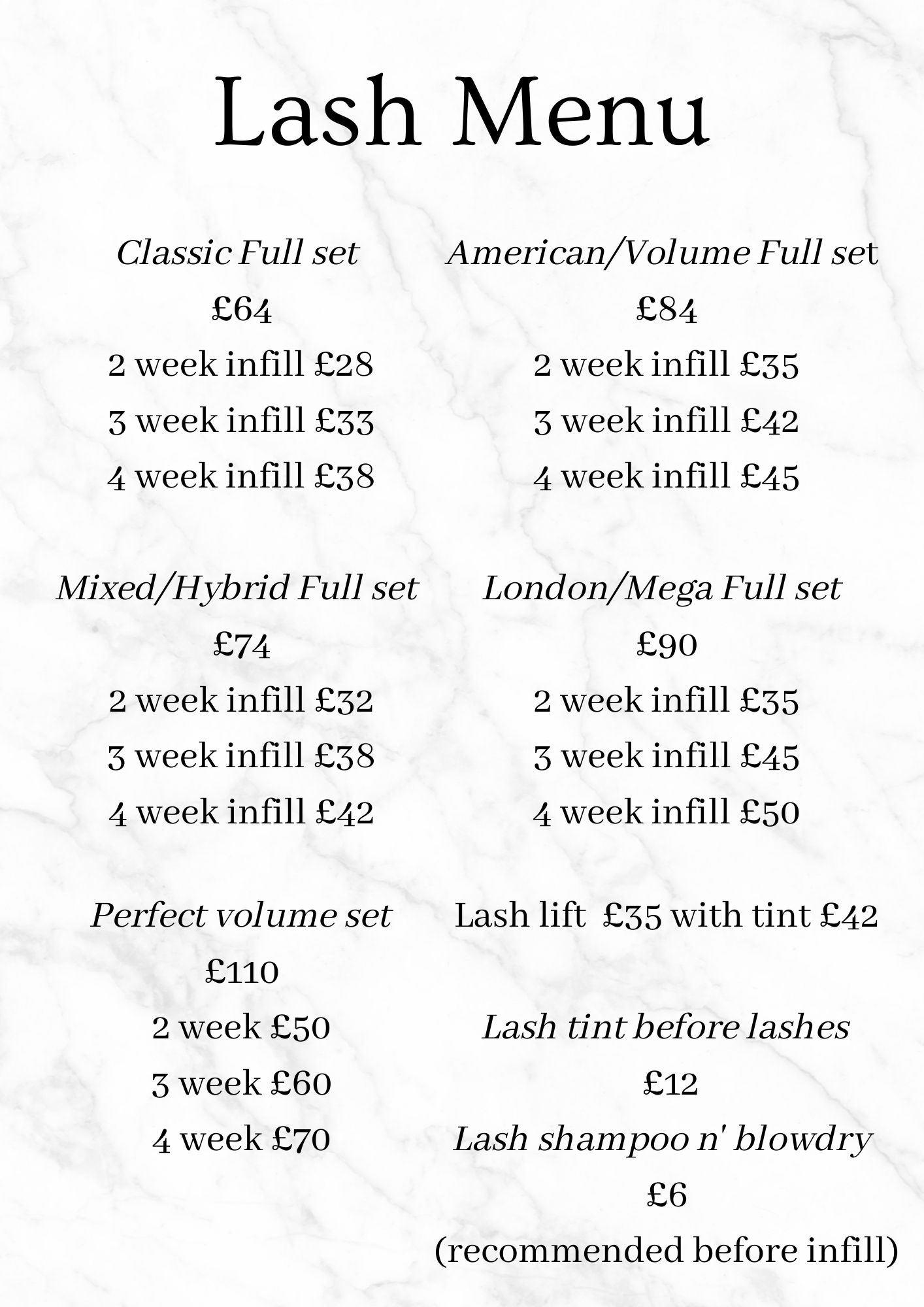 Lash Menu - The Beauty Tailors